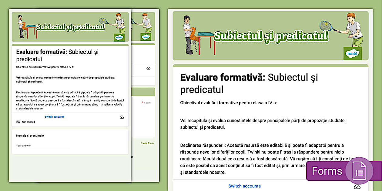 Recapitulare: Subiectul și predicatul - Evaluare formativă