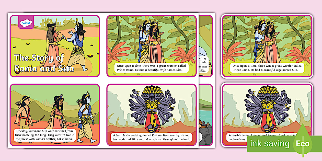 Black and White The Story of Rama and Sita Cards - Twinkl