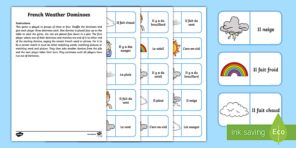 Editable Weather Dominoes French (teacher made) - Twinkl