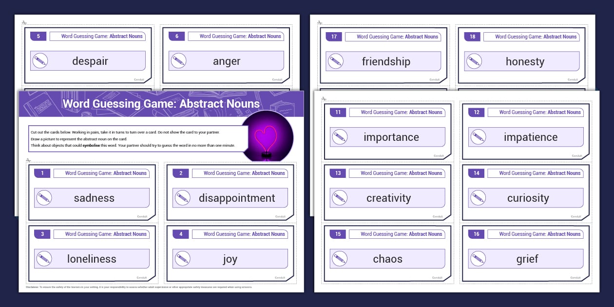 Word Guessing Game: Abstract Nouns (teacher made) - Twinkl