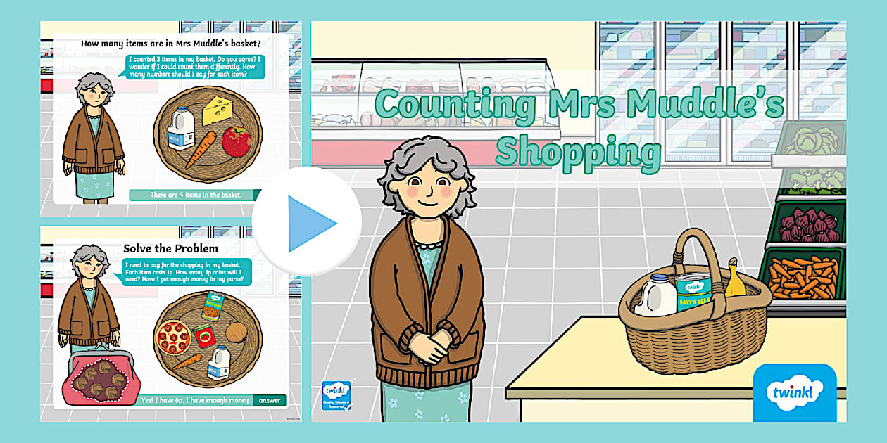 Counting Mrs Muddle's Shopping PowerPoint (Teacher-Made)