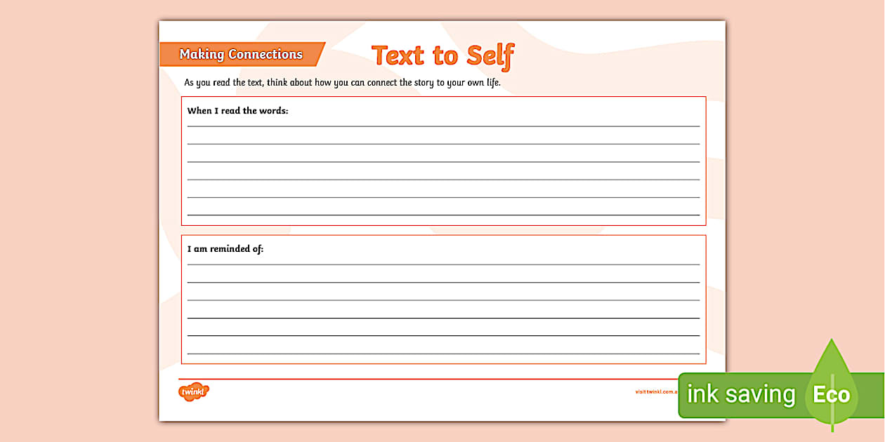 Making Connections Text to Self Worksheet | Comprehension