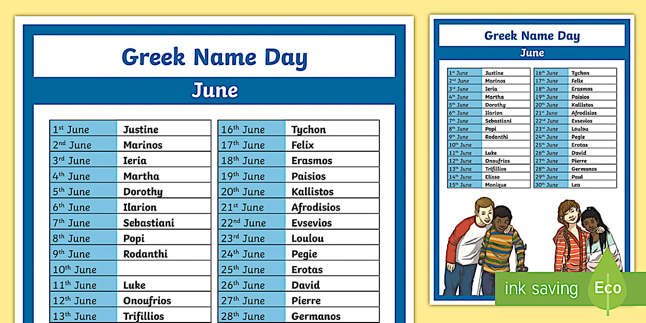 June Greek Name Day Display Poster - AC9HS3K02