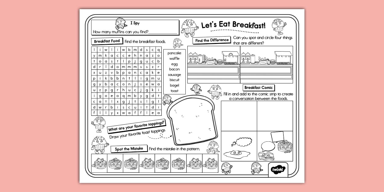 Let’s Eat Breakfast! Activity Place Mat for K-2nd Grade