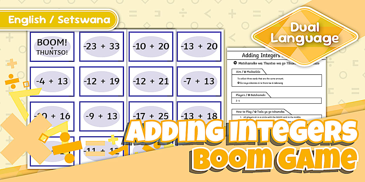 Grade 7 Maths - Term 1 - Adding Integers Boom Game - Activity Sheet