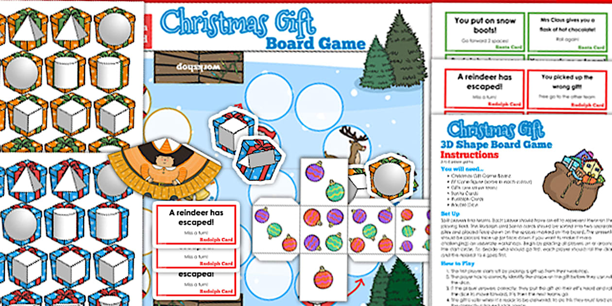 3D Shape Christmas Board Game (teacher made) - Twinkl