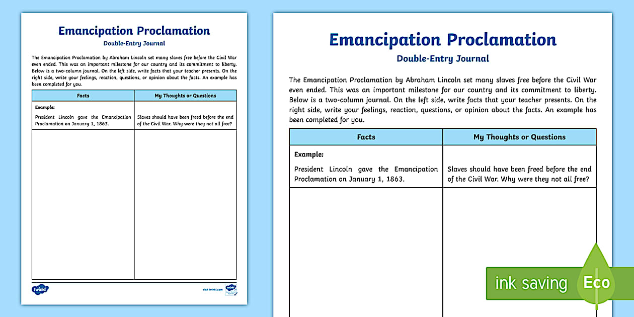 Emancipation Day Journal Writing Worksheet | Twinkl USA