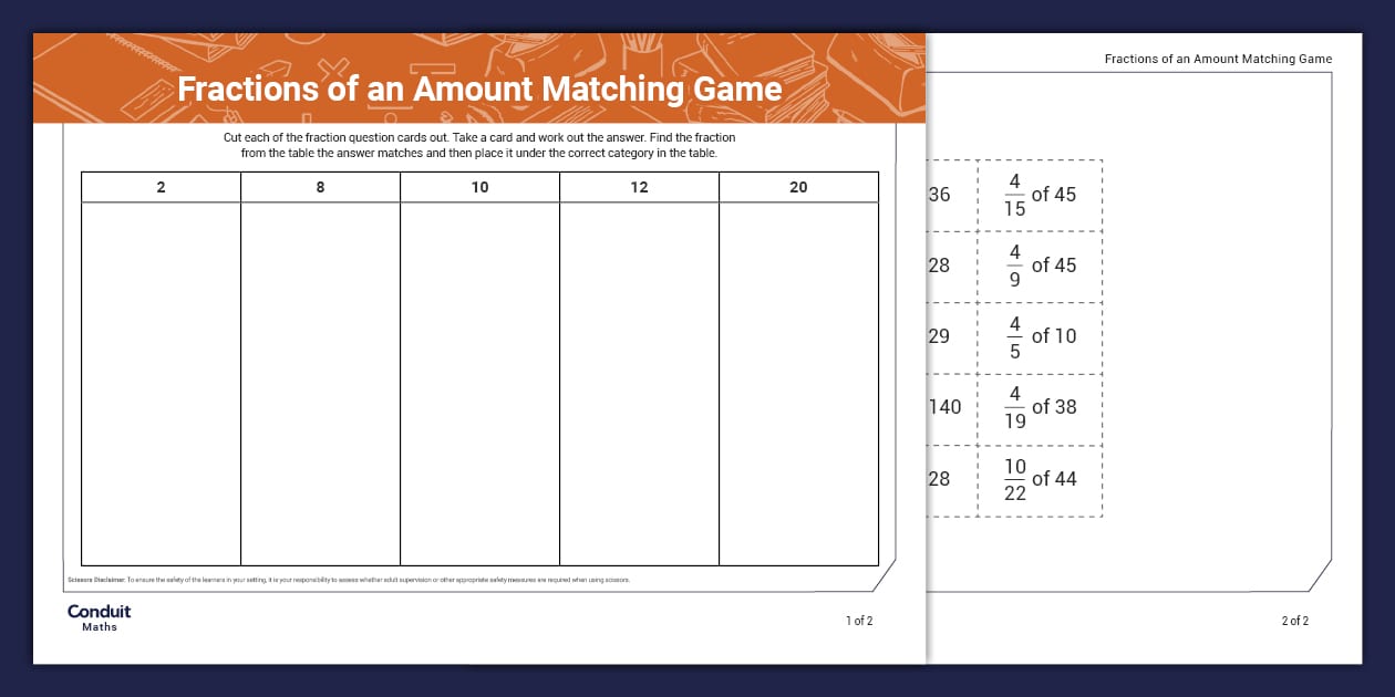Fractions of an Amount Matching Game (Hecho por educadores)