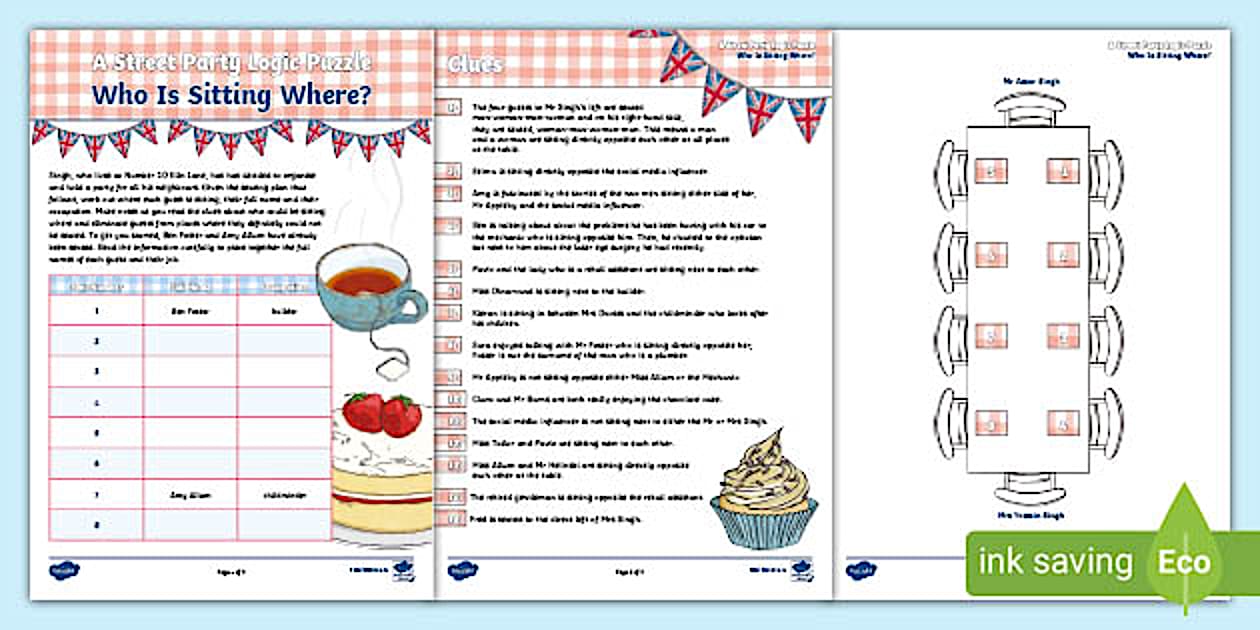👉 KS2 Maths Logic Puzzle: A Street Party Logic Puzzle – Who Is Sitting ...