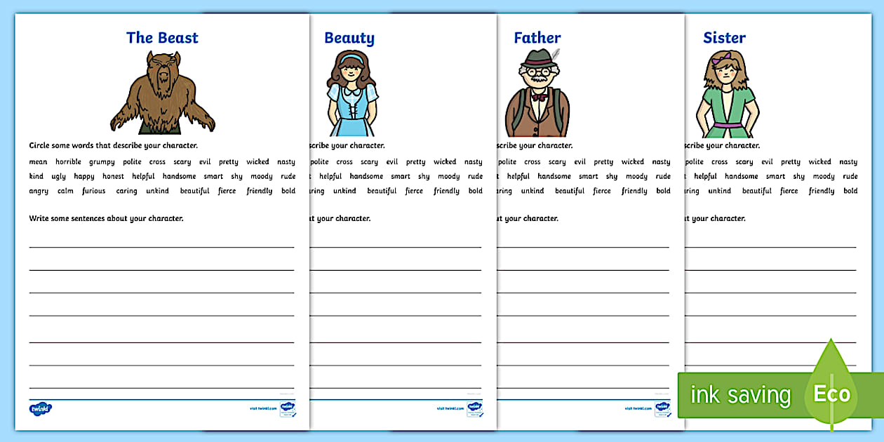 Beauty and the Beast Character Description Worksheet / Worksheets ...