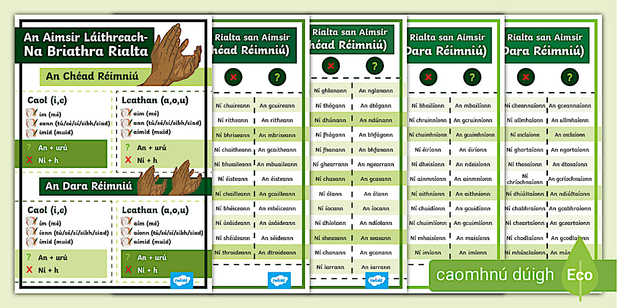 Irish Verbs Glance Cards | An Aimsir Láithreach | - Twinkl