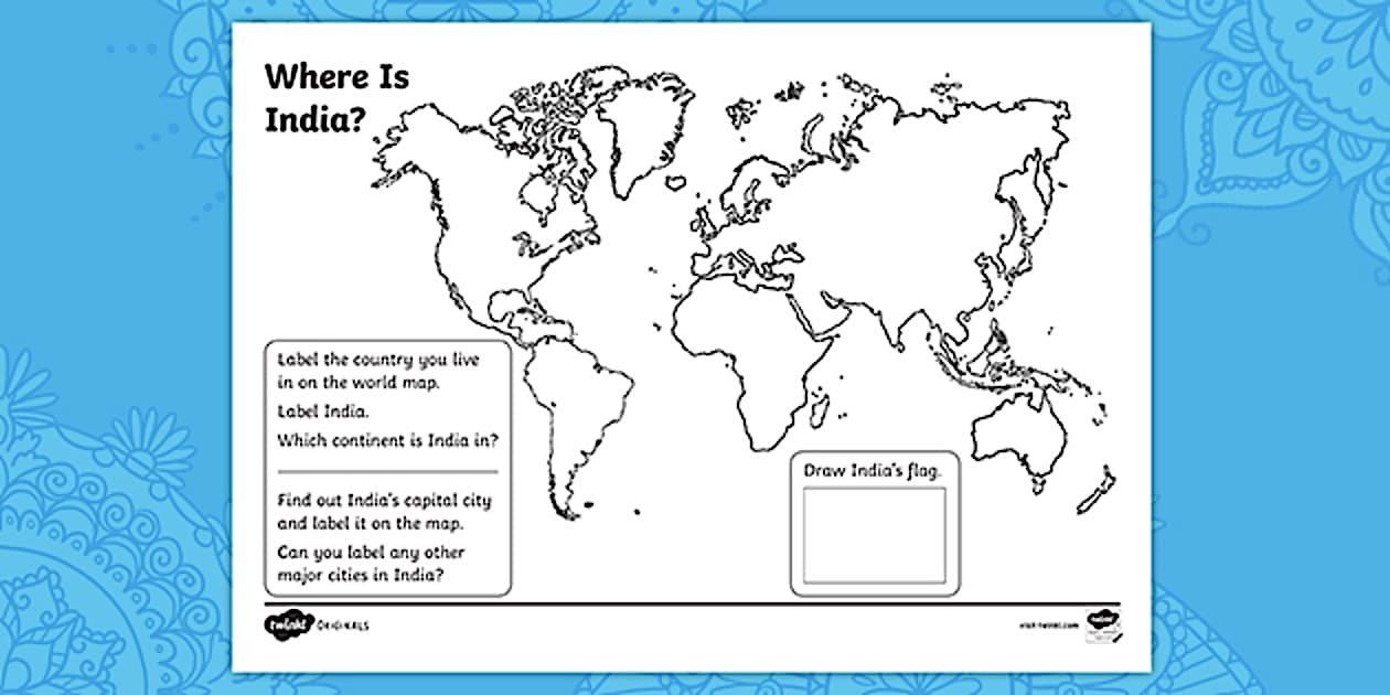 Editable KS1 Where Is India? Geography Worksheet - Twinkl
