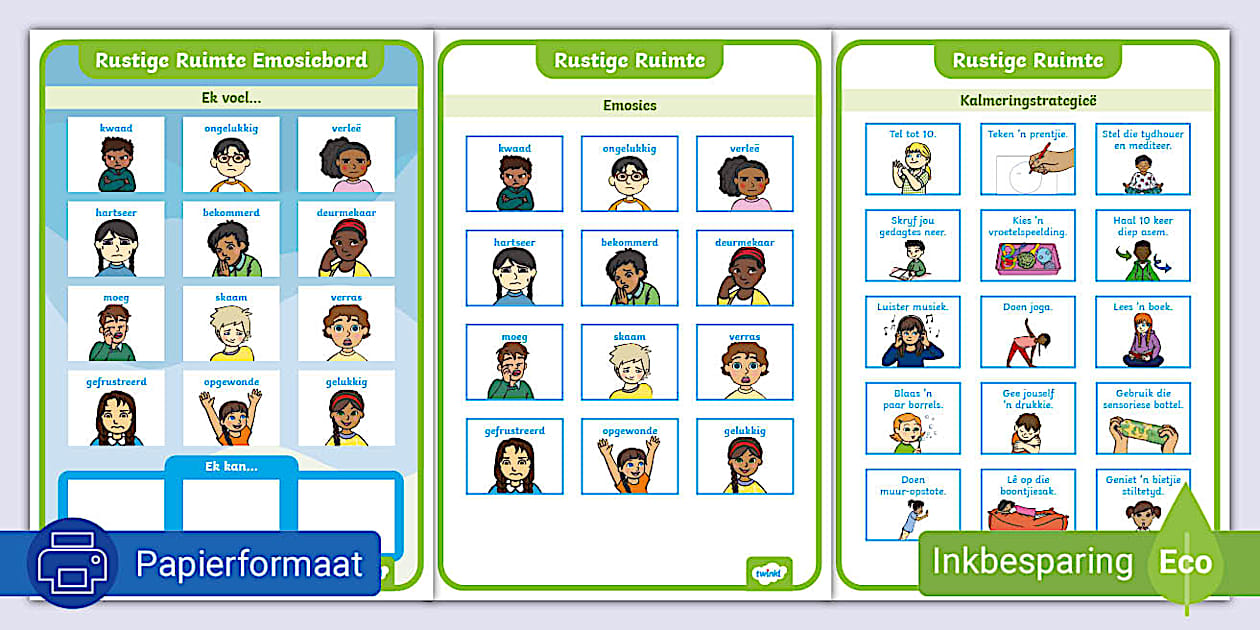 My Rustige Ruimte Emosies Visuele Ondersteuningsbord en Kaarte