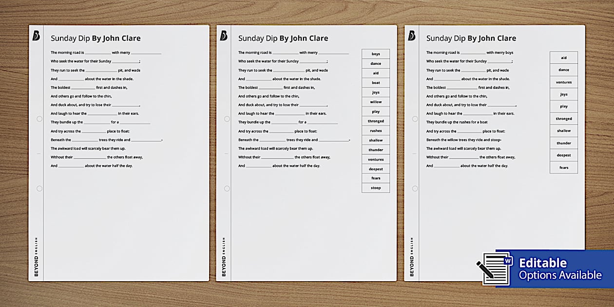 Sunday Dip Cloze Activity (teacher made) - Twinkl