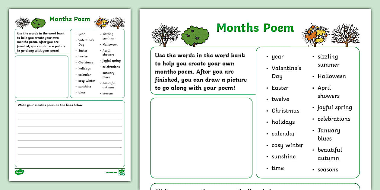 Months Poem Writing Template (teacher made) - Twinkl