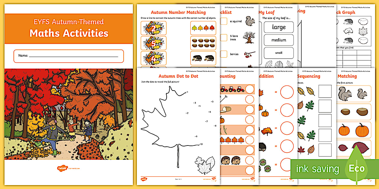 Black and White Autumn Themed Maths Activity Booklet