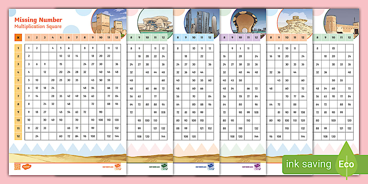 Missing Number Multiplication Squares Activity Sheet