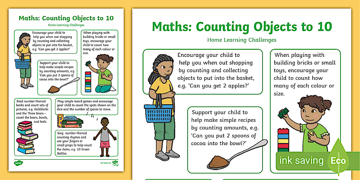 Black and White EYFS Maths: Counts Objects to 10...Home Learning Challenges
