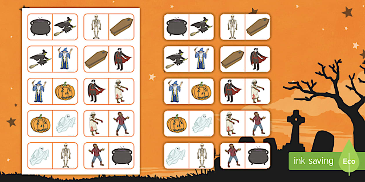 Halloween Themed Picture Dominoes (teacher made) - Twinkl