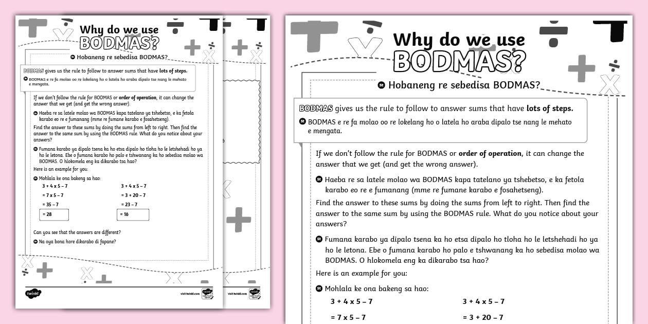 Grade7 Maths-Term 1-Why Do We Use BODMAS? - Sesotho/English