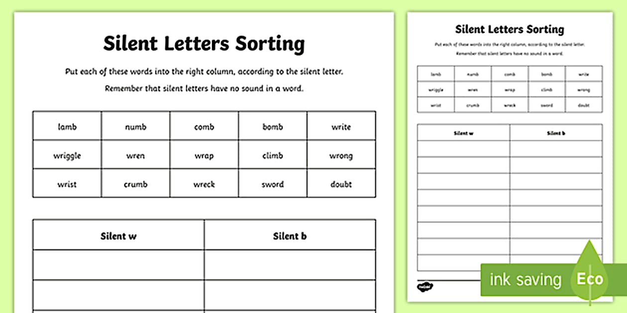 Editable Silent Letters W and B Worksheet - Twinkl