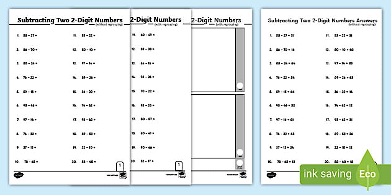 👉 Two-Digit Subtraction Questions and Answers | Primary Resources