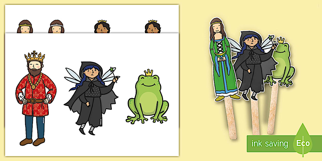 Black and White The Frog Prince Stick Puppets - Twinkl