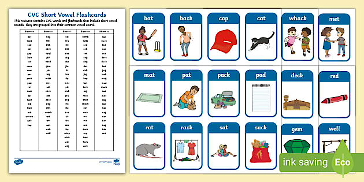 CVC Short Vowels Flashcards - Twinkl