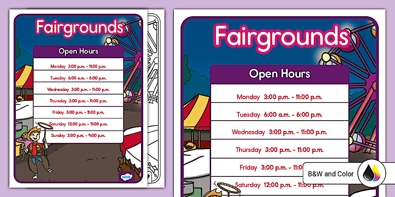 Fairgrounds Dramatic Play Hours Sign - Twinkl