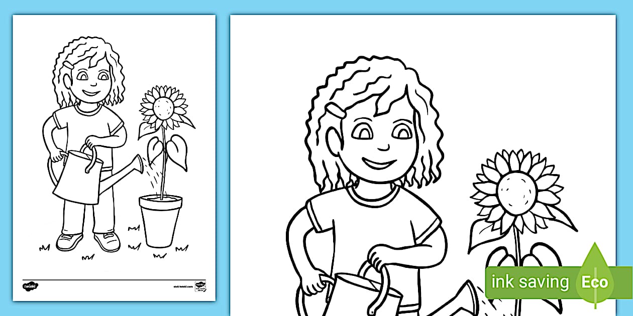 Watering the Plants Colouring Page (teacher made) - Twinkl