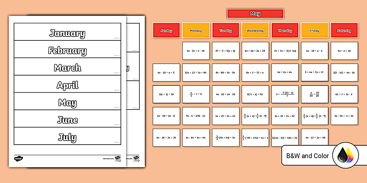 Multi-Step Equations Math Classroom Calendar for 6th-8th Grade