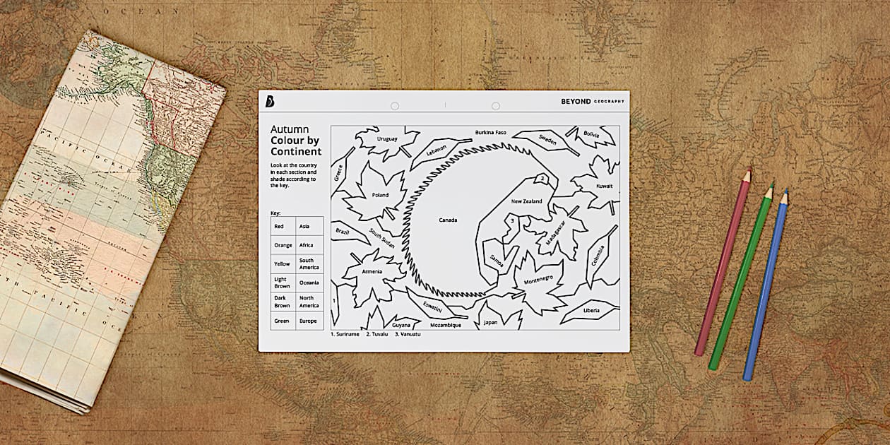 KS3 Autumn Colour by Continent Activity | Geography | Beyond