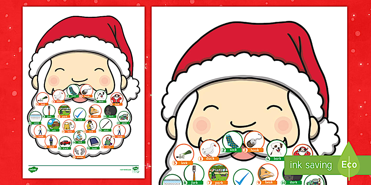 Santa Countdown to Christmas Calendar /k/ Final Worksheet