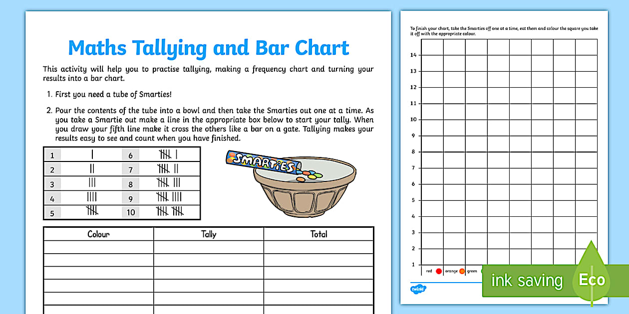 Black and White Smartie Maths Tallying and Bar Chart Worksheet