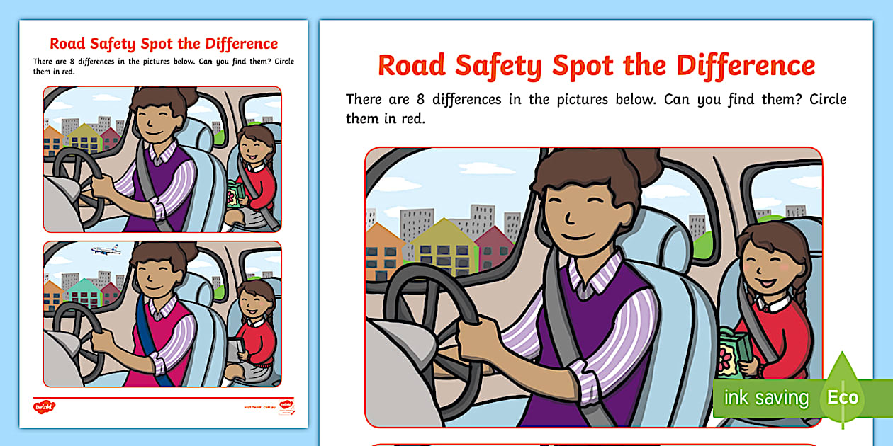 Road Safety Spot the Difference Worksheet - Twinkl