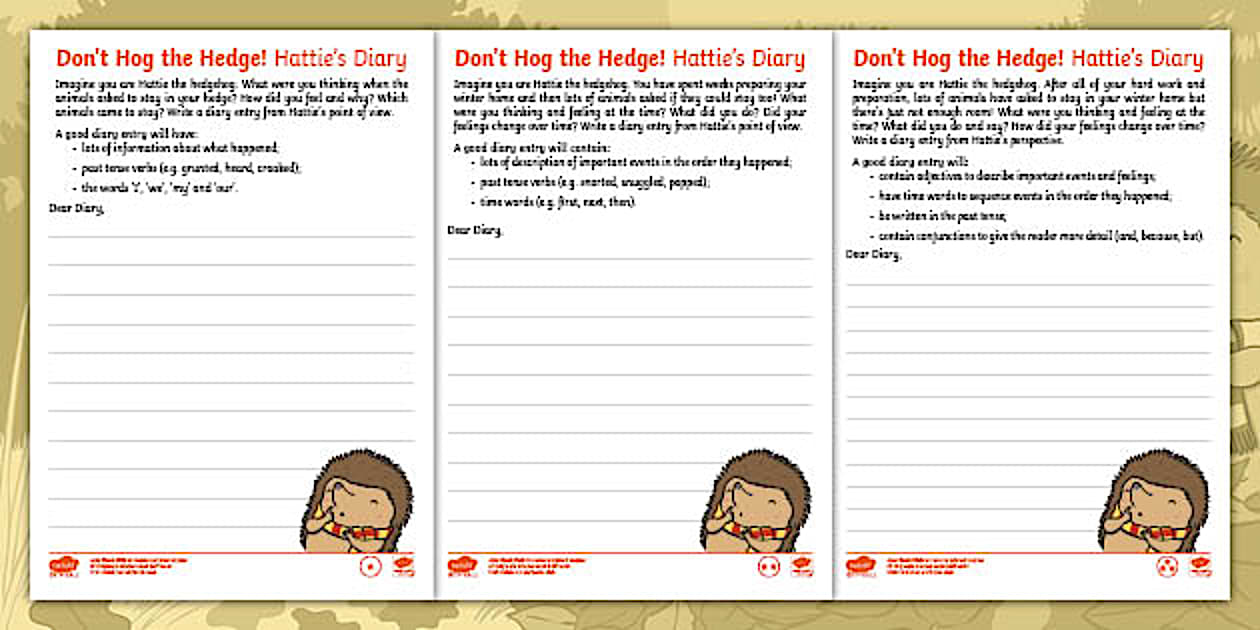 Lower Ability Don't Hog the Hedge! Diary Writing Differentiated Worksheets