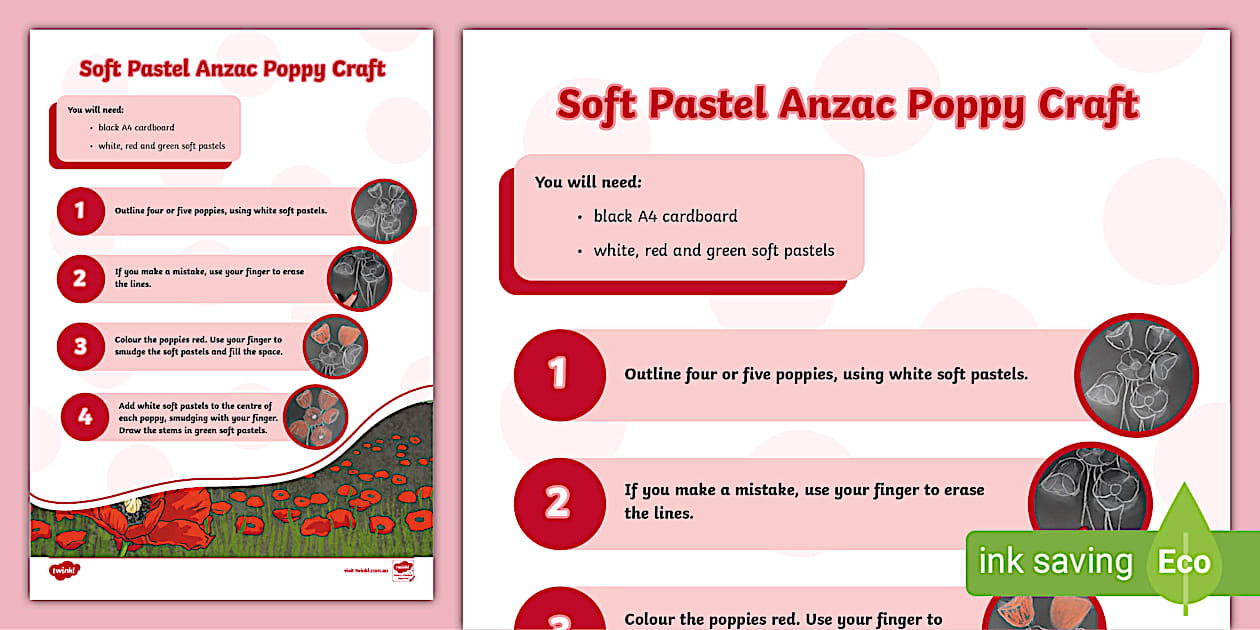 Soft Pastel Anzac Poppy Craft (teacher made) - Twinkl