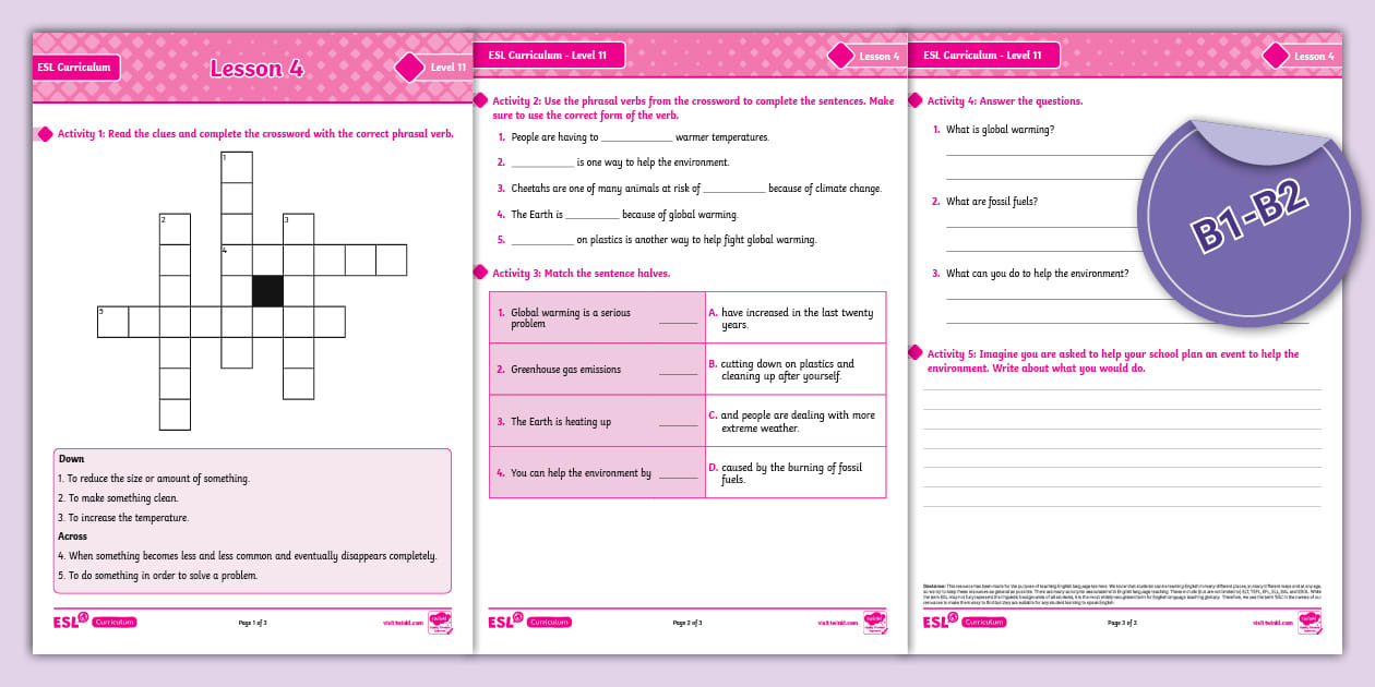 ESL Level 11, Lesson 4 Activity Sheet (Lehrer gemacht)