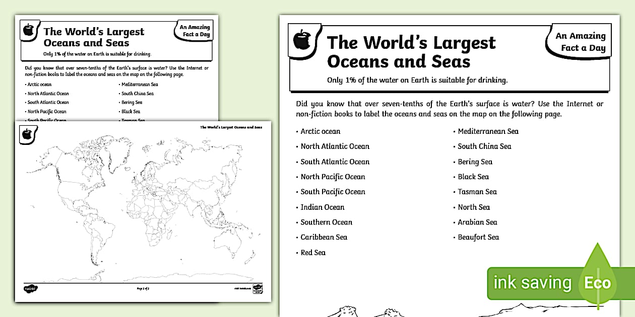 Ocean and Seas Worksheet | Primary Resource | Twinkl