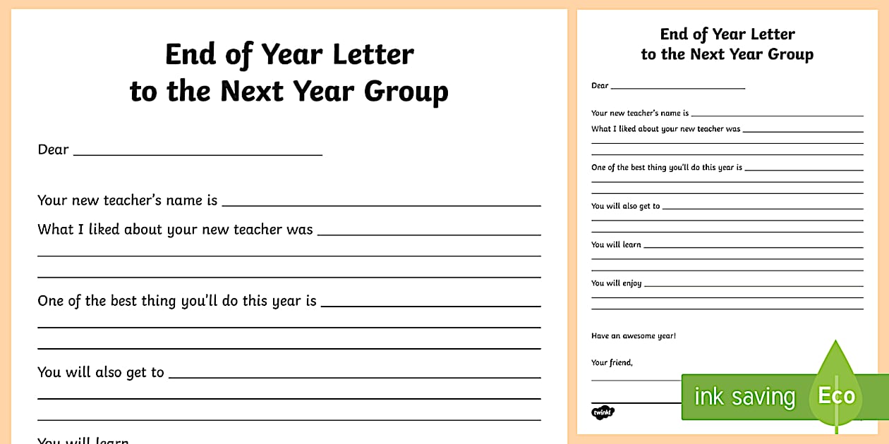 SA Letter to the Next Year Group Worksheet (teacher made)