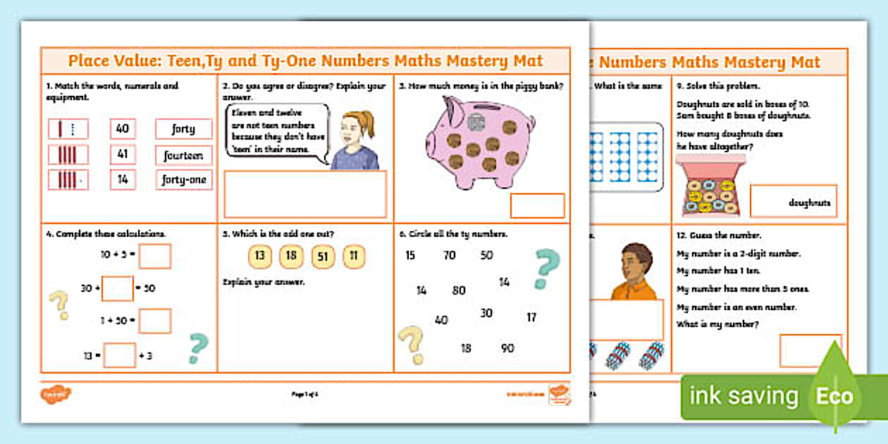 👉 KS1 Place Value: Teen, Ty, and Ty-one Numbers Mastery Mats
