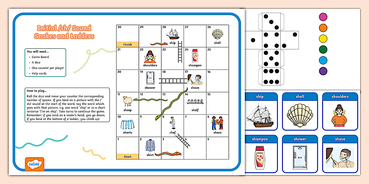 Initial /sh/ Sound Snakes and Ladders (teacher made)