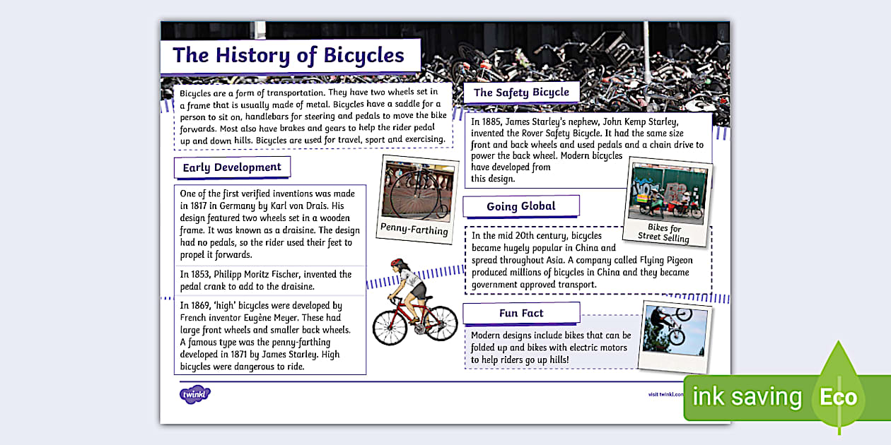 Bicycles Fact File - KS2 - Transport - Inventions - History