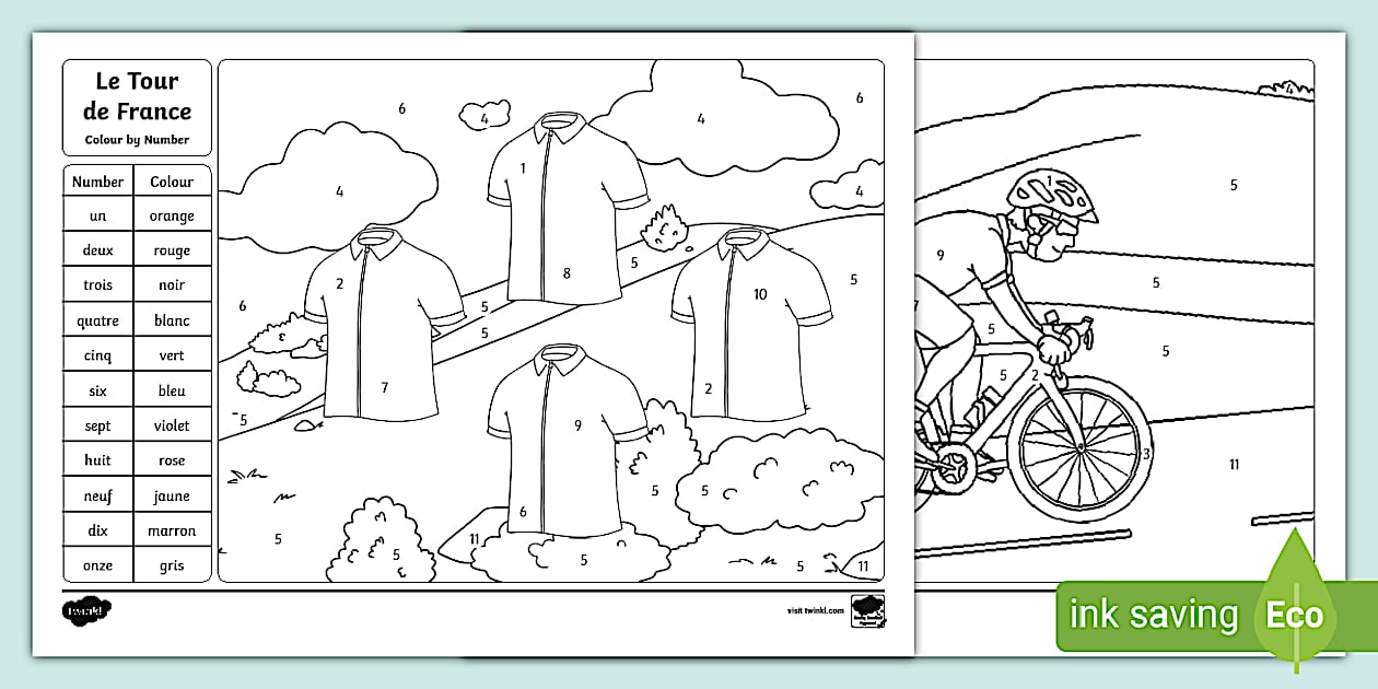 👉 French: Tour de France Colour by Number Worksheets