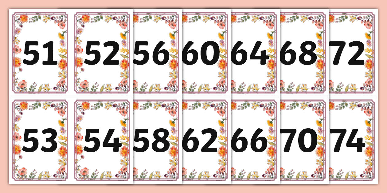 👉 Wildflower Botanical Themed Numbers 51-100 Cards