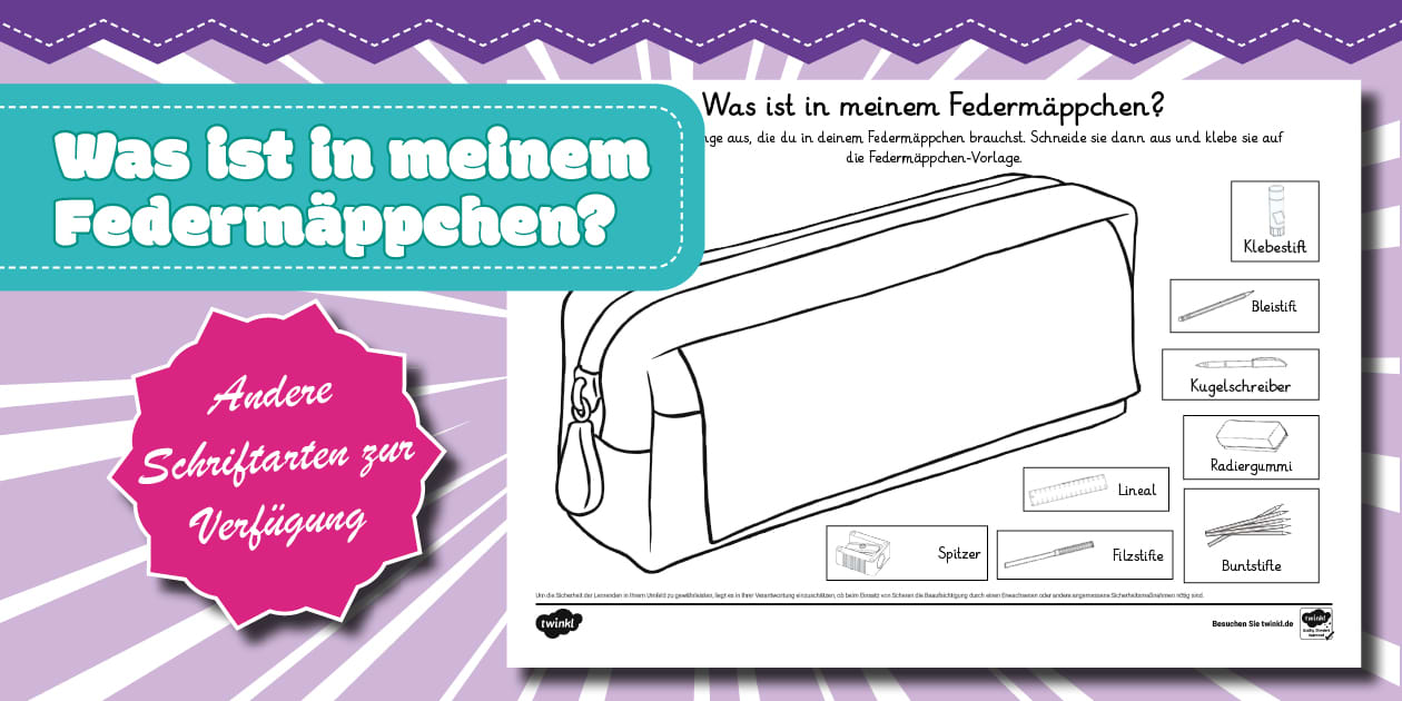 Was ist in meinem Federmäppchen? Aktivität zum Ausschneiden