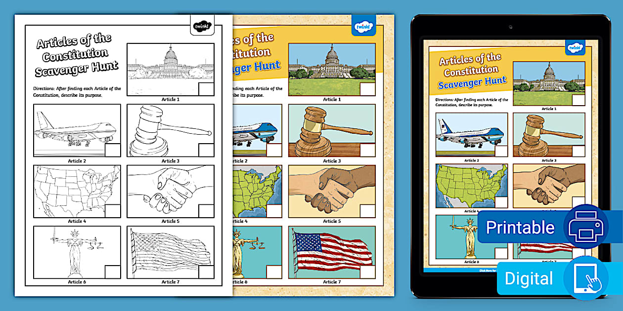 Eighth Grade Articles of the Constitution Scavenger Hunt