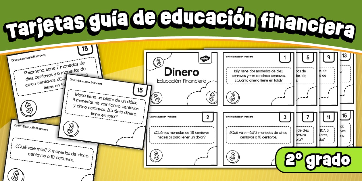 Tarjetas guía de educación financiera para segundo grado