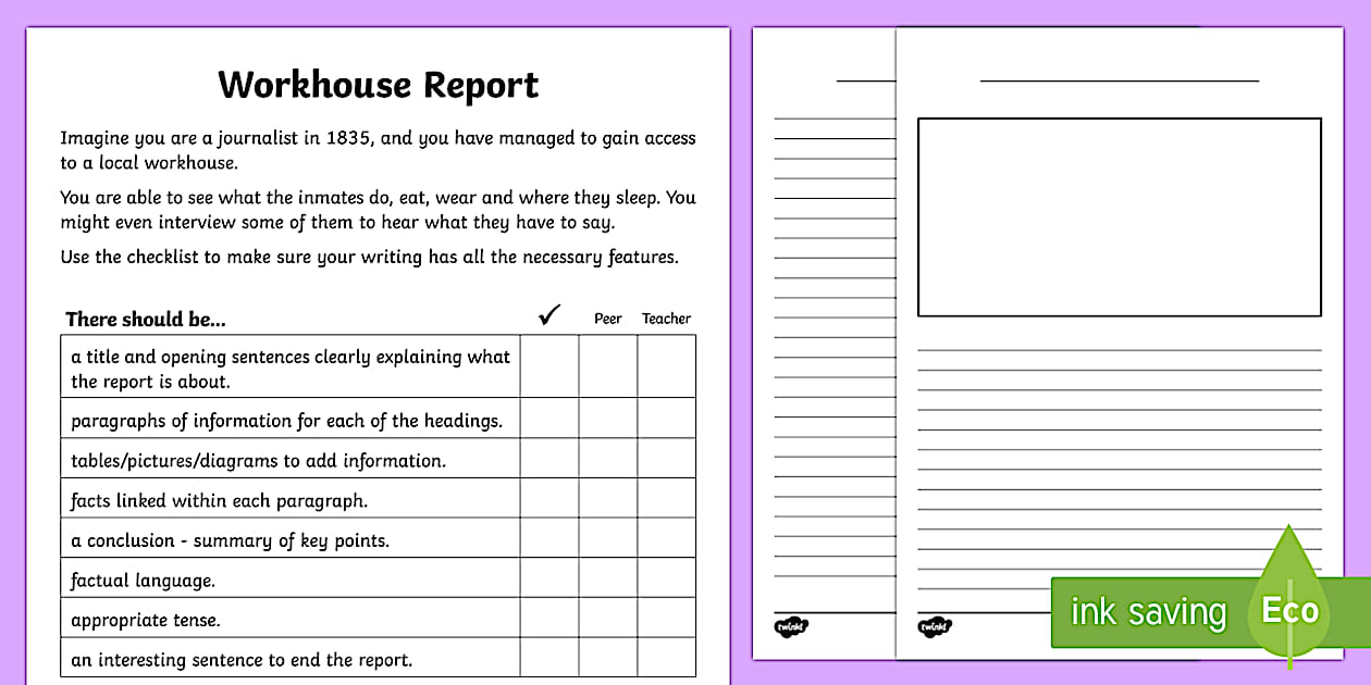Editable KS2 Workhouse Report Writing Worksheet - Twinkl