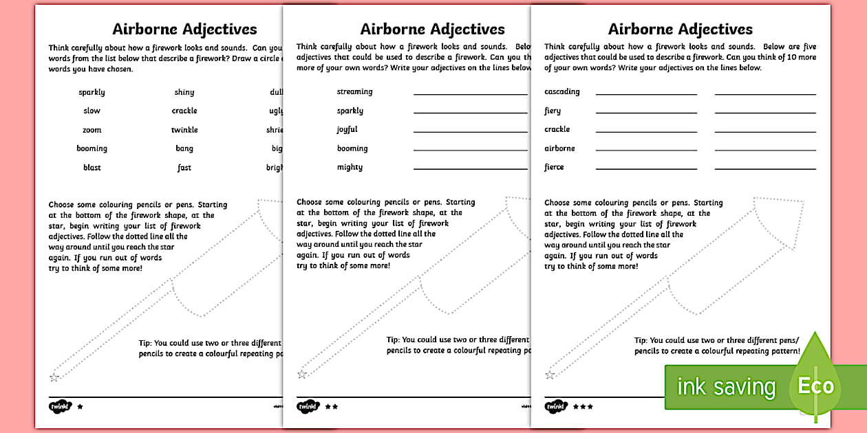 Middle Ability Airborne Adjectives Differentiated Worksheet
